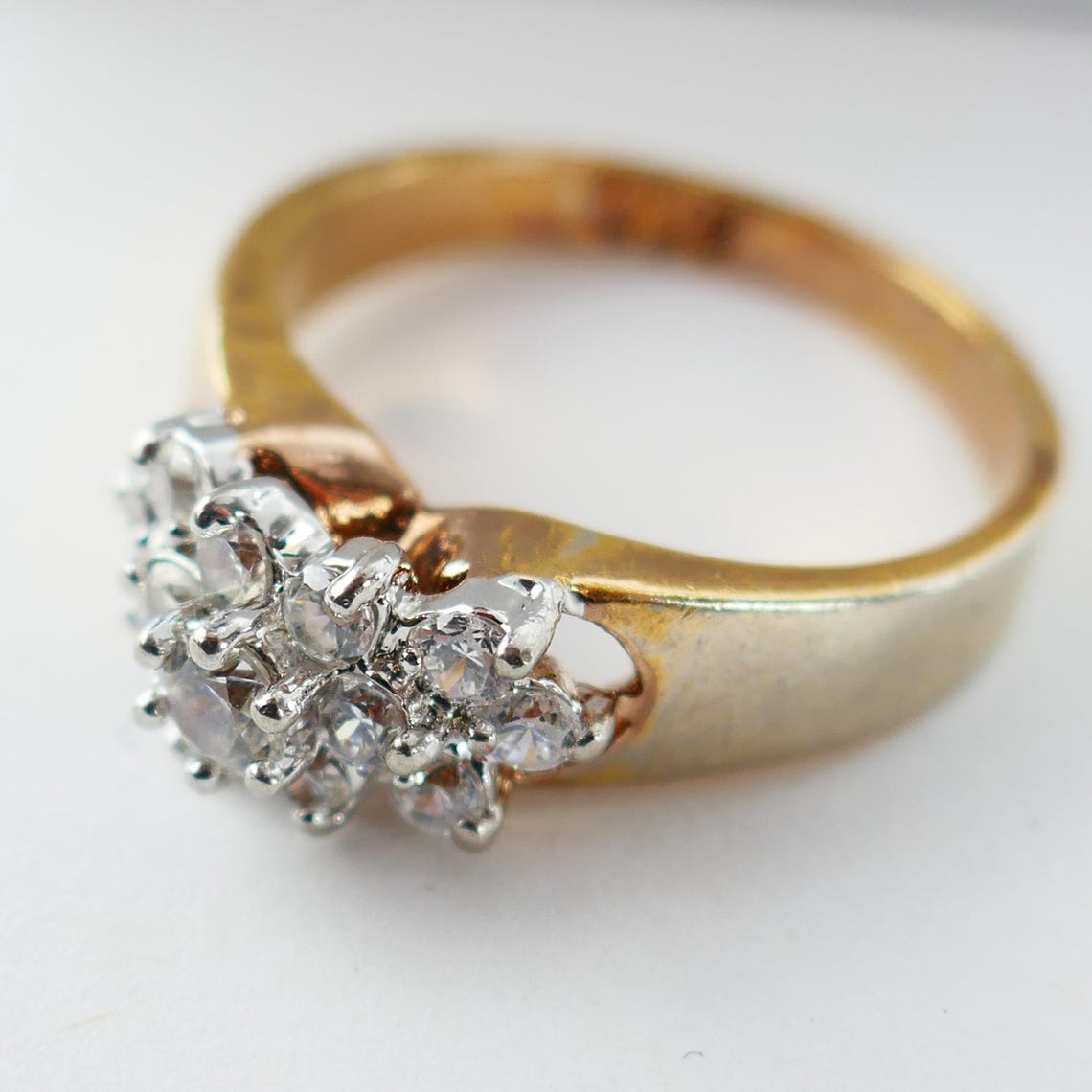Vintage RSC Gold Tone Ring Costume Jewelry Clear Rhinestones Engagement ...