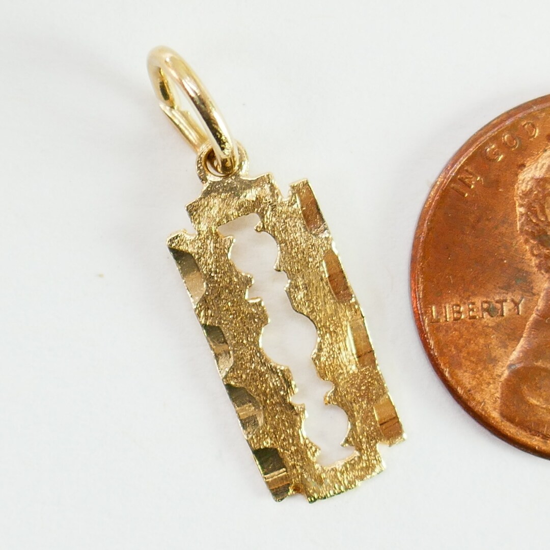 Vintage 10K Yellow Gold Razor Blade Barber Shop Charm Pendant - Fine ...