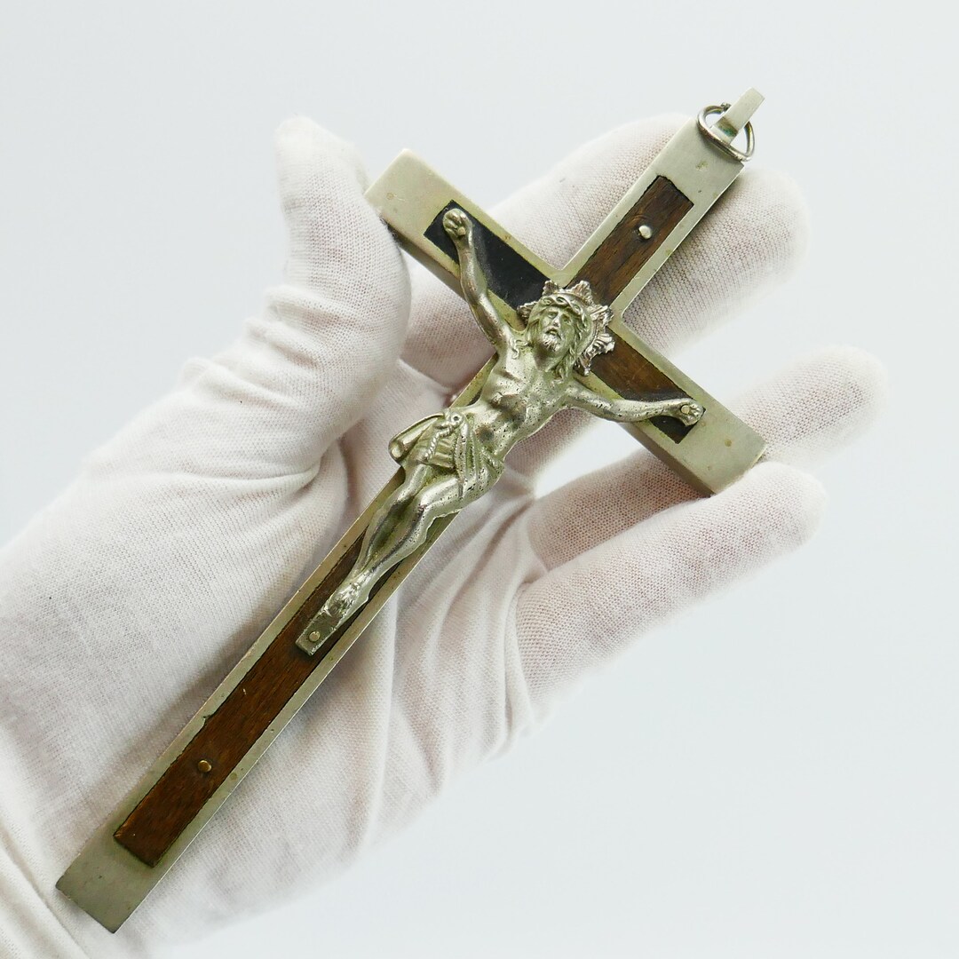 Vintage 7 Crucifix Ebony Cross Jesus God Inri Metal Silver Tone - Etsy