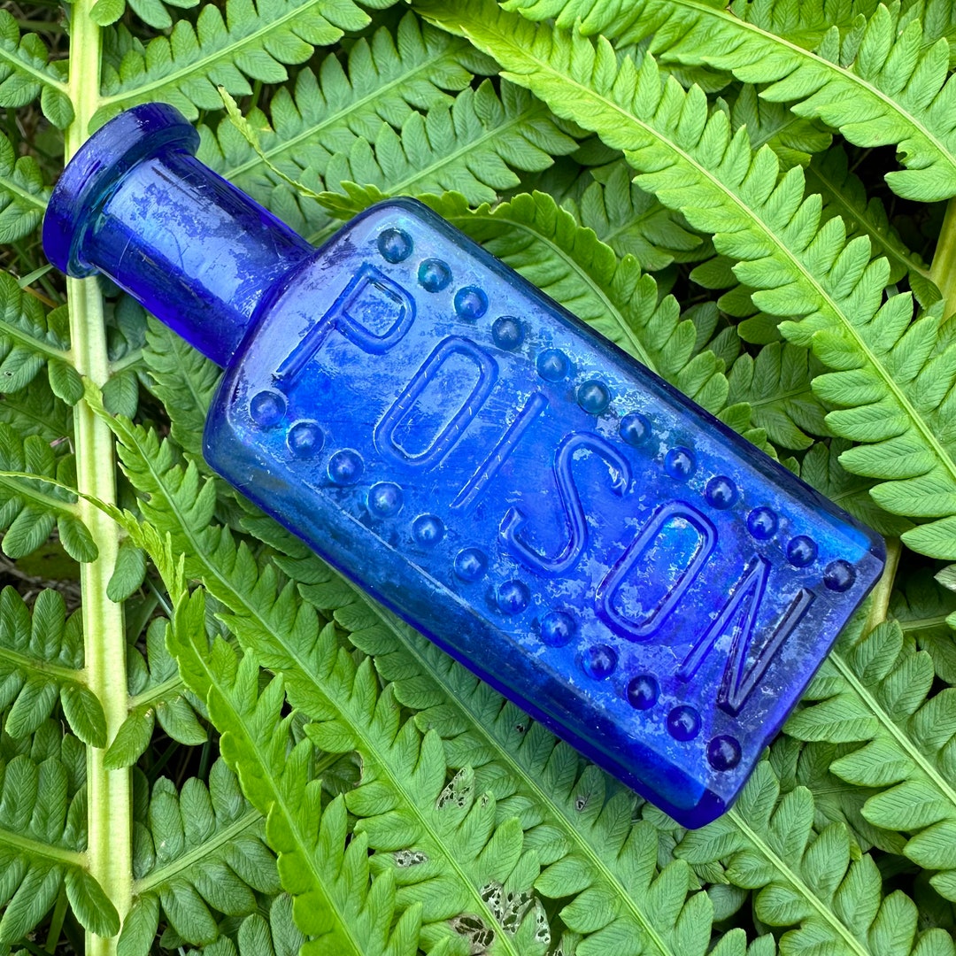 Antique Cobalt Blue Rectangular Shaped Poison Embossed Dots 3.5 Inches ...