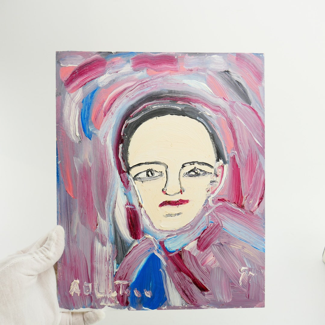 Vintage 90's Quebec Artist Bluteau Alban 1923-2015 Oil on Board "visage ...