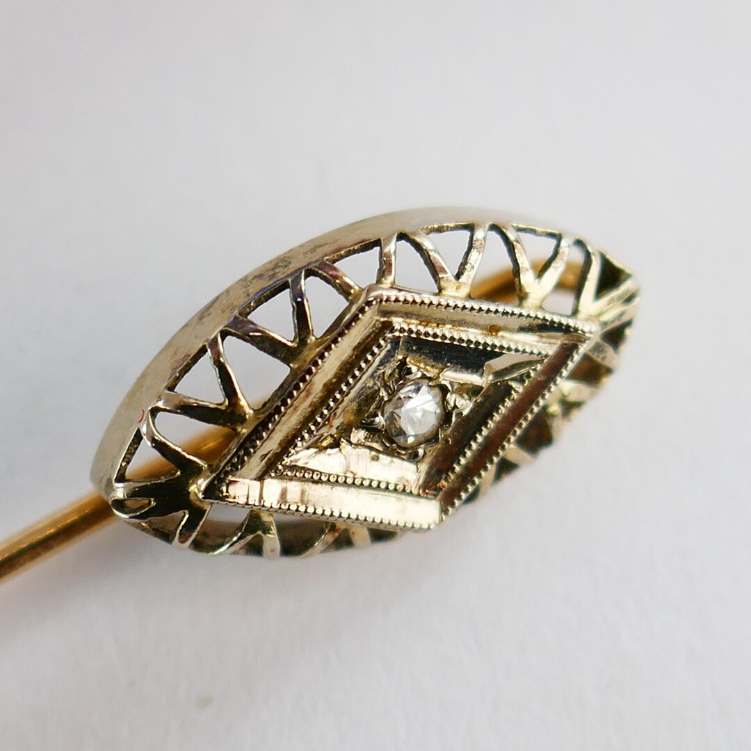 Vintage Diamond Shape Victorian Hat Stick Pin 14K Yellow & White Gold ...