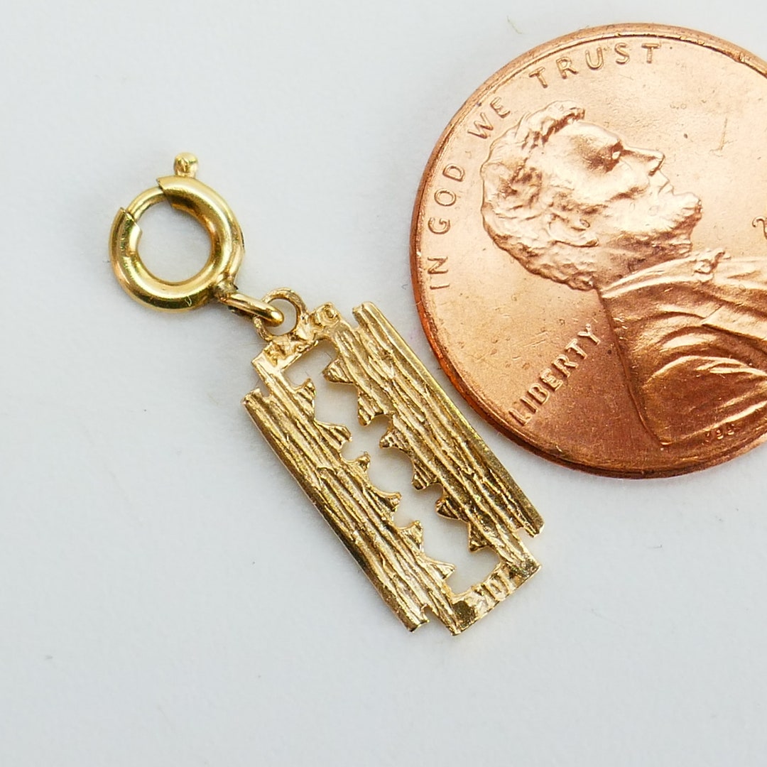 Vintage 10K Yellow Gold Razor Blade Barber Shop Charm Pendant - Fine ...