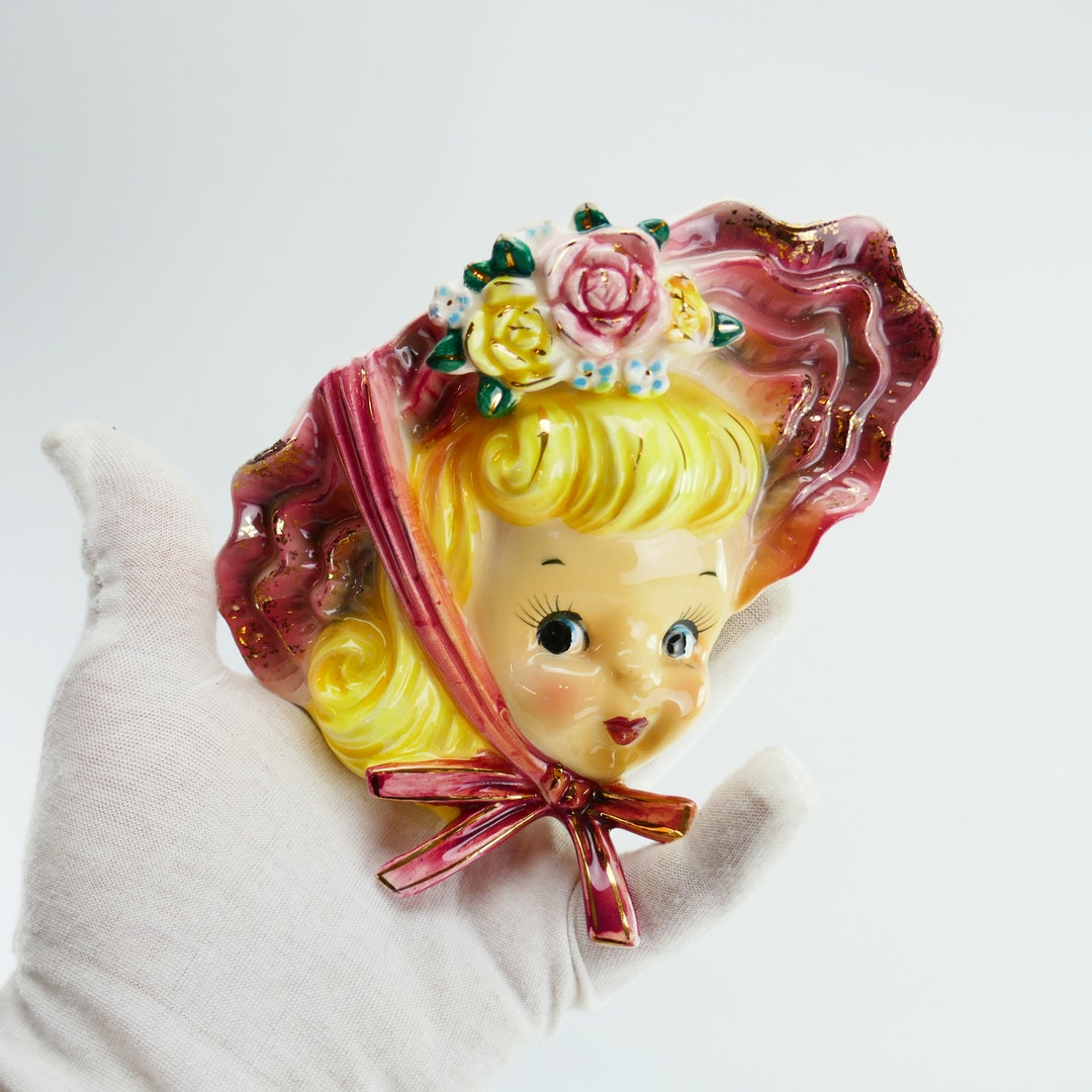 Vintage Girl Flower Planter Hat Lefton Wall Pocket Japan Wall Art ...