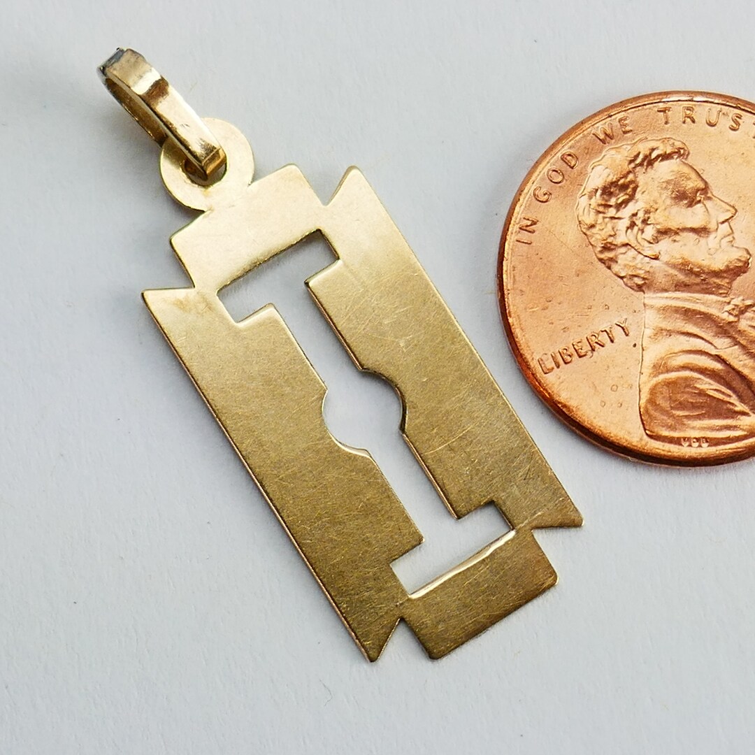 Vintage 10K Yellow Gold Razor Blade Barber Shop Charm Pendant Fine ...