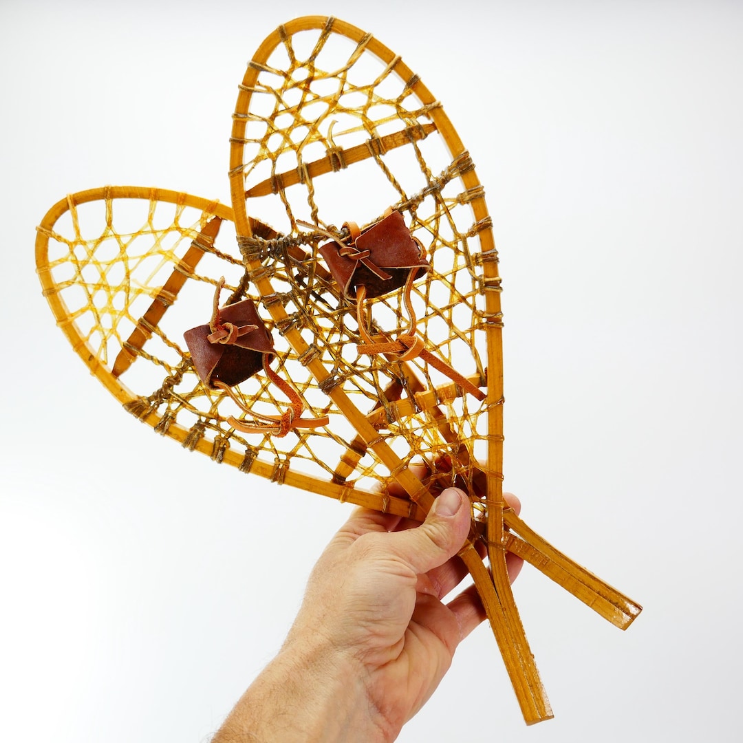 Vintage Snowshoes 15,5'' Wood Miniature Indian Canada Rawhide Leather ...