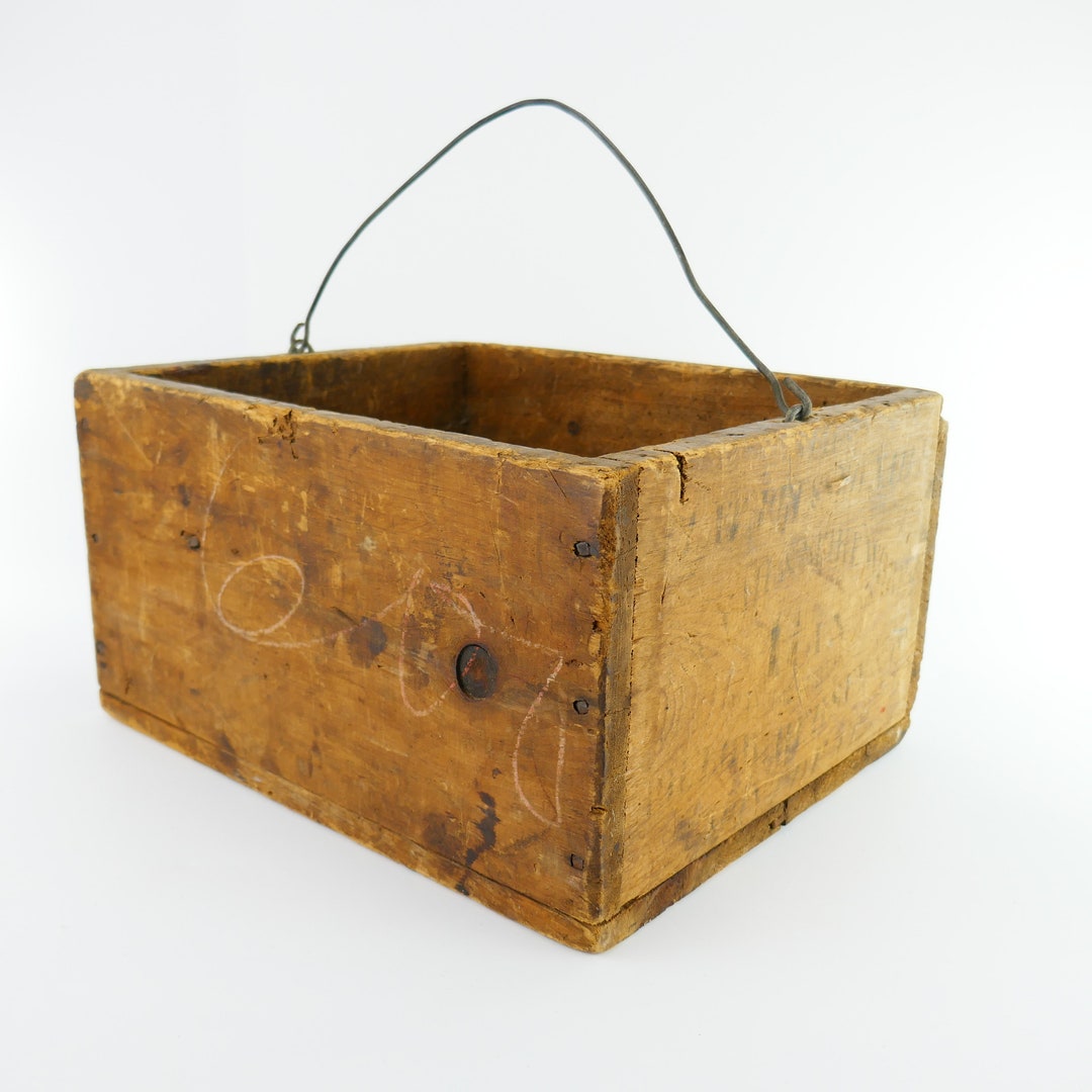 Antique Primitive Wooden Carrier Caddy Box Crate - Handle... Farmhouse ...