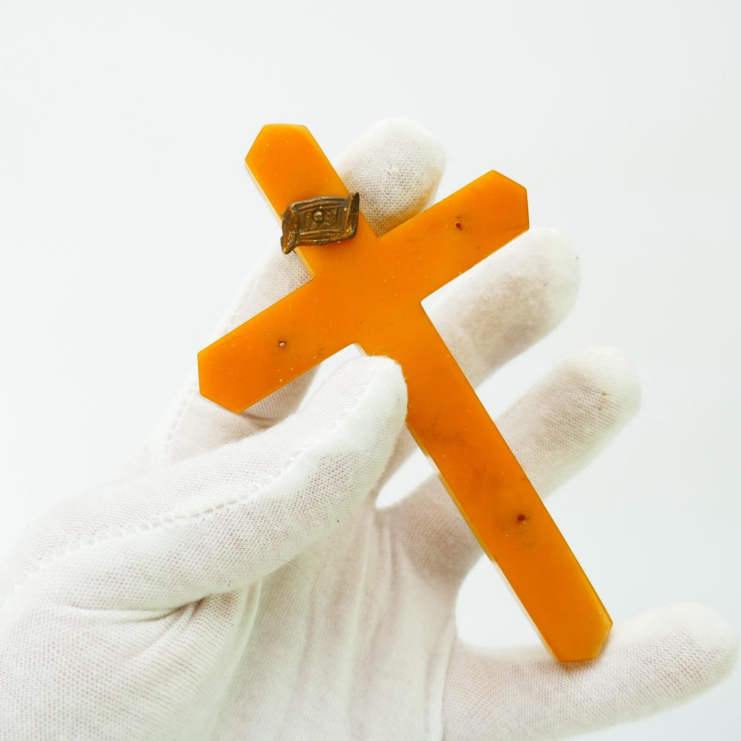 Vintage Bakelite Crucifix Cross Thick Dark Yellow - Etsy