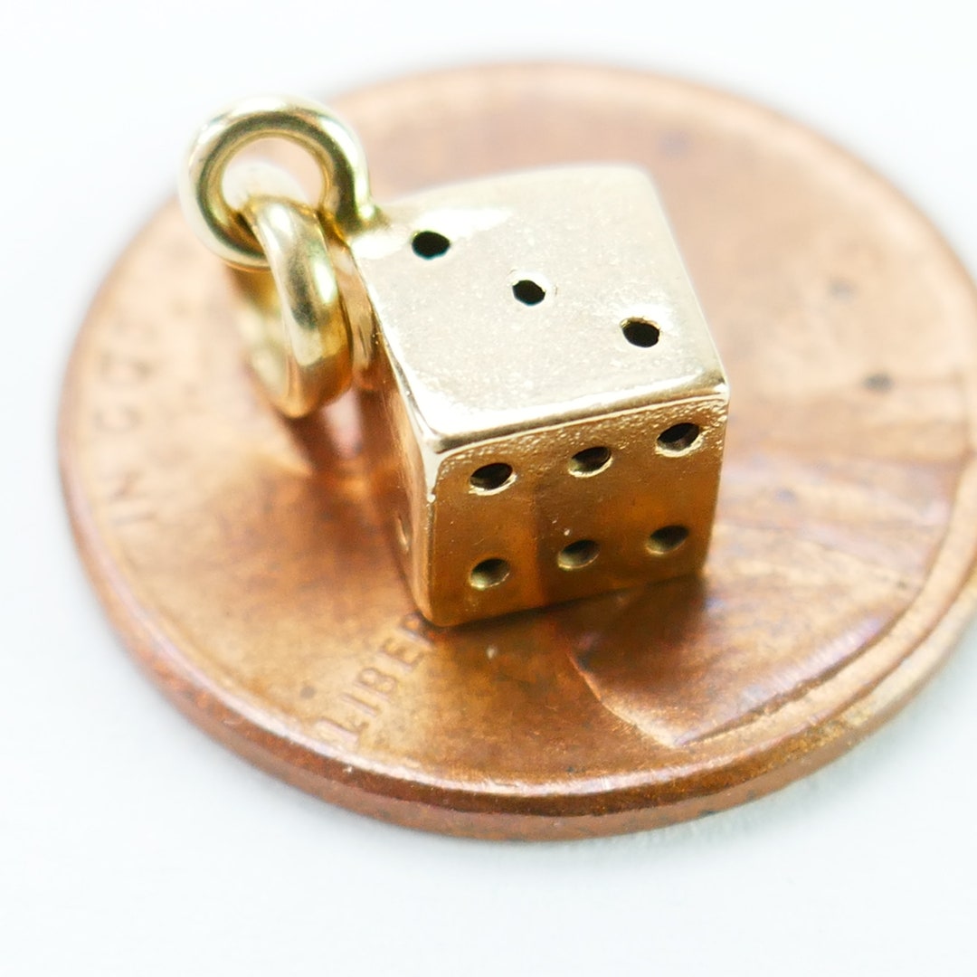 Vintage 3D Gold Dice Charm Pendant 10K Yellow Gold Small Minimalist ...