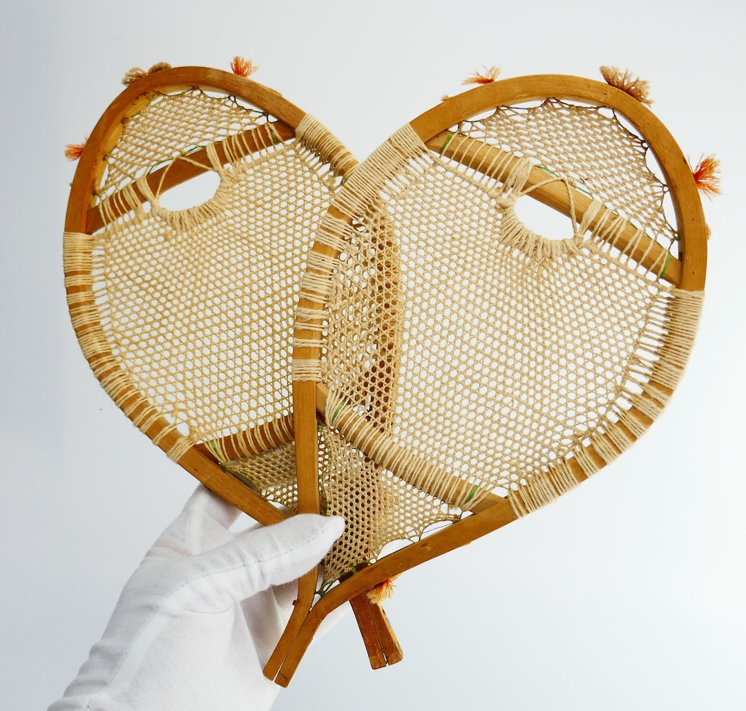 Wow Pair of Snowshoe Wood Small Hand Made Woven Rope Native Indian ...