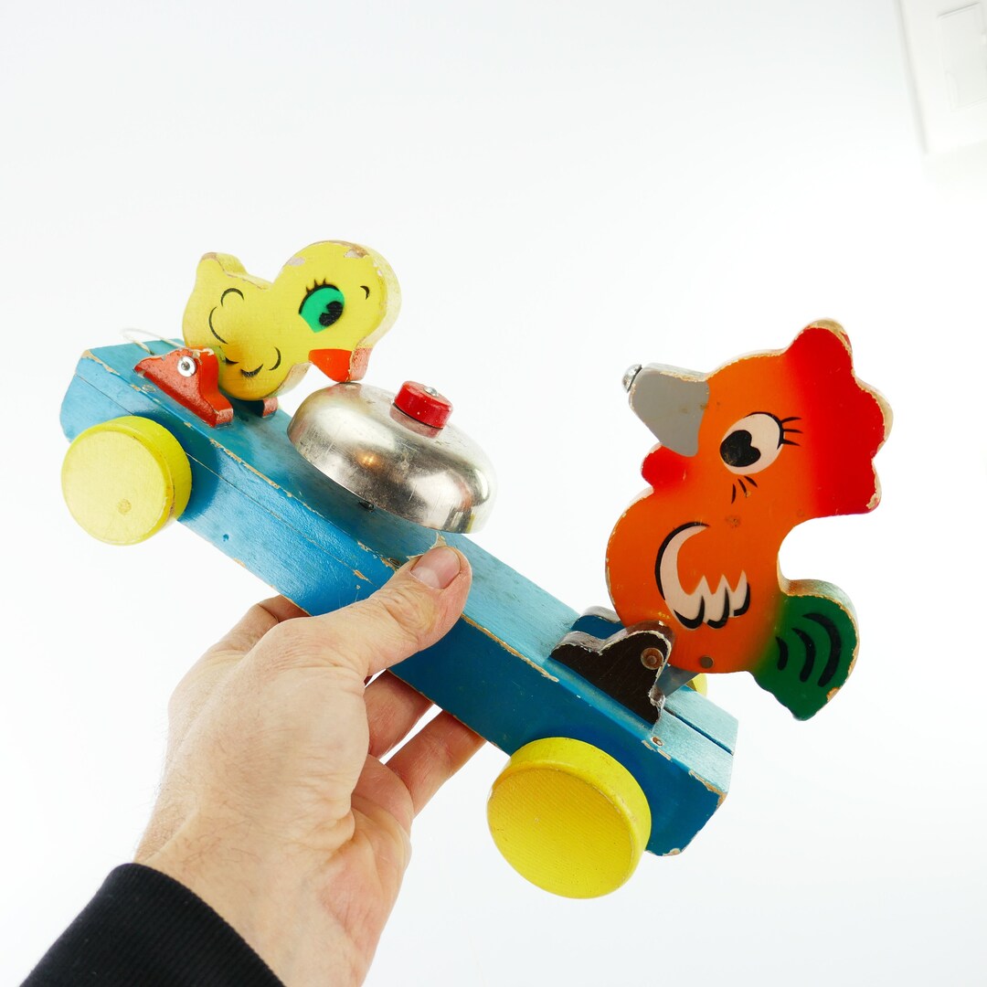 Vintage Pull Toy Bell Chickens Wooden Japan - Etsy