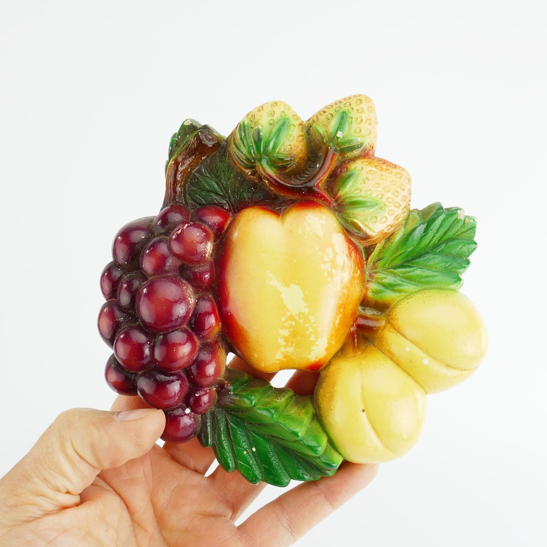 Vintage Chalkware Wall Pocket Fruits Kitchen Strawberry Grapes Plum ...