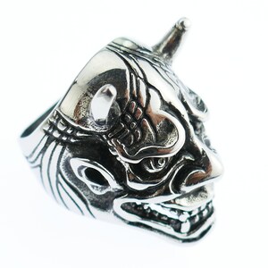 Large Devil Face Mask Ring Punk Metal Silver Tone Size 9.5 Hannya Mask ...