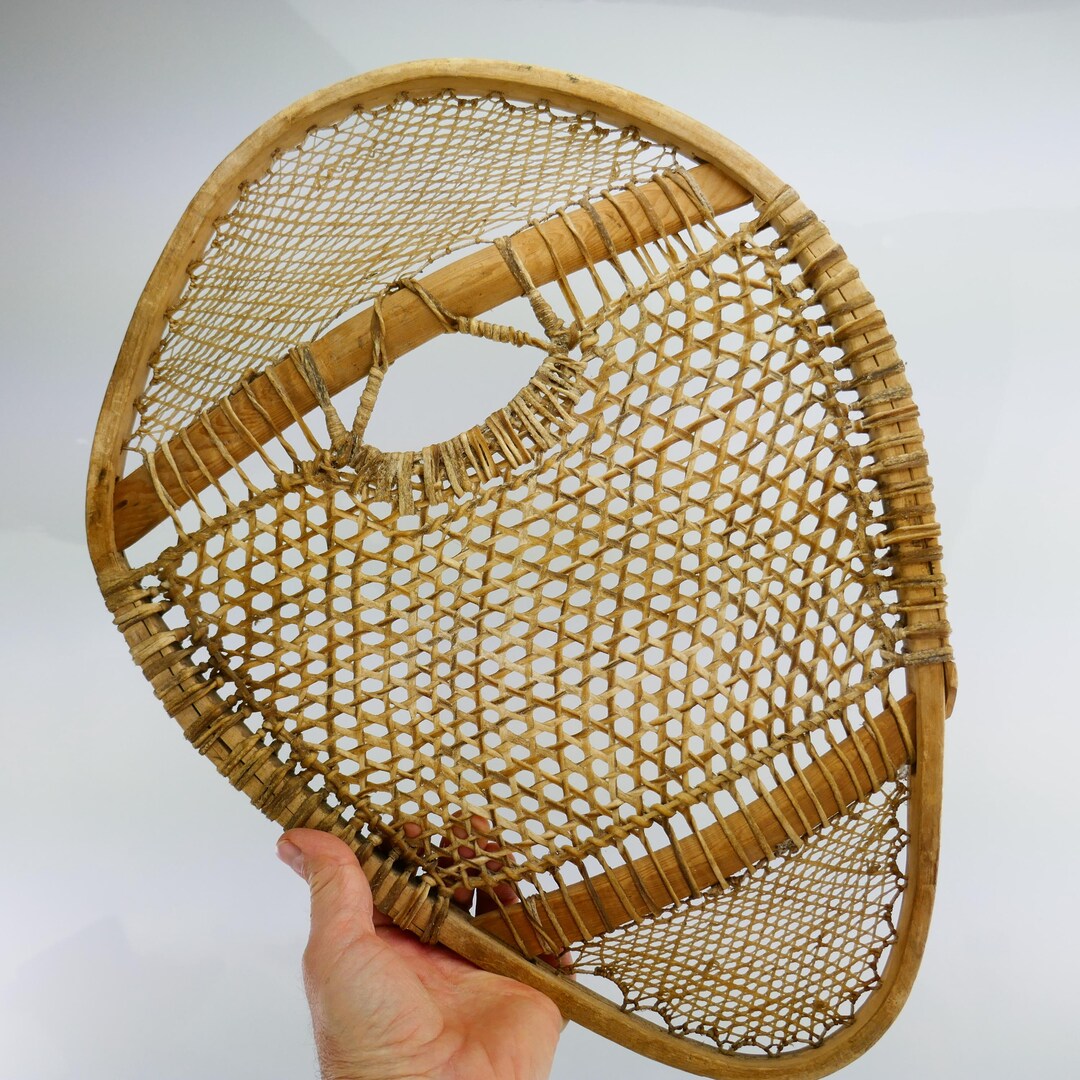 Antique Bear Paw Wooden Snowshoe Babiche Canadian Native Rustic Lodge ...