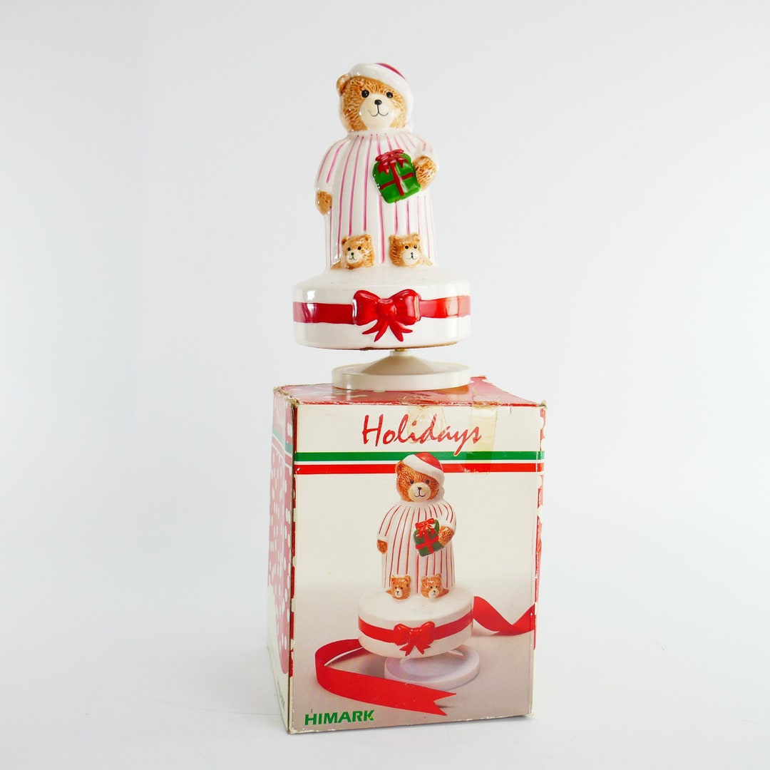 Vintage Musical Himark Christmas Figurine Teddy Bear Revolving Action ...