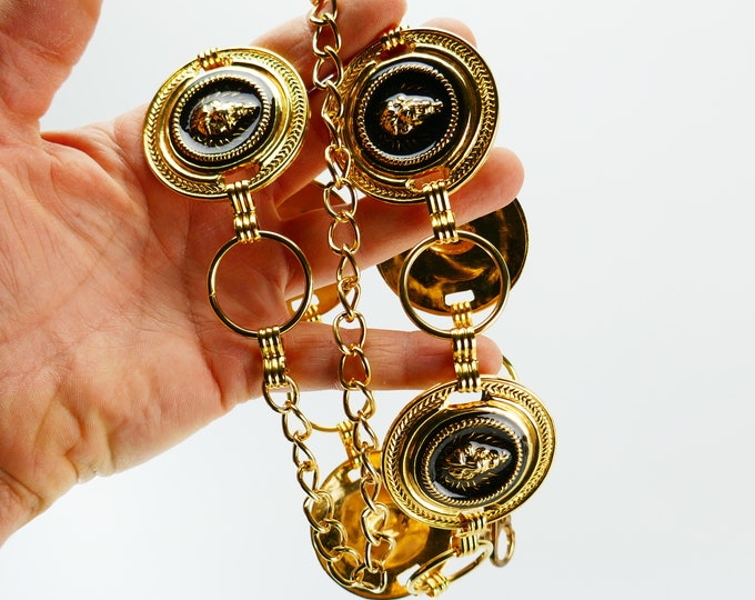 Vintage Anne Klein Chain Belt Lion Medallion Zodiac Gold & Black - Etsy