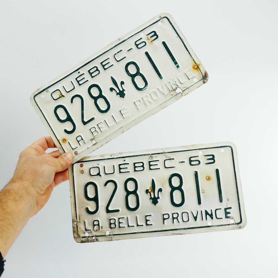 Vintage Pair 1963 Quebec License Plate 928 811 Canada Plaque La Belle ...