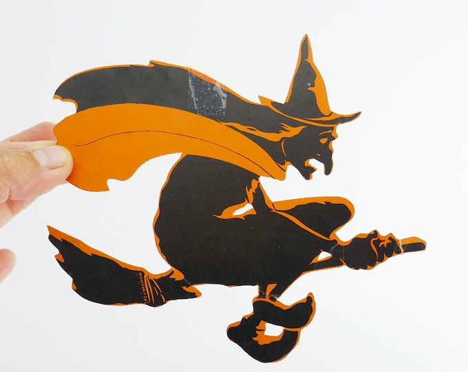 Vintage 1930's Dennison Usa Flying Witch on Broom Die Cut Halloween ...
