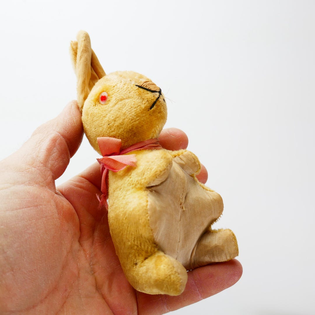 Vintage Rabbit Straw Plush Rabbit Doll Animal Pink Ribbon Red Eye ...