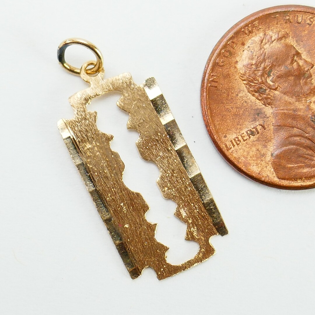 Vintage 10K Yellow Gold Razor Blade Barber Shop Charm Pendant Fine ...