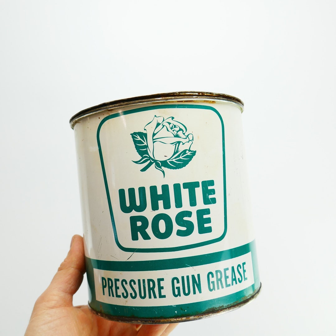 Vintage White Rose Pressure Gun Grease 5lb Tin Can Oil Grease Garage ...