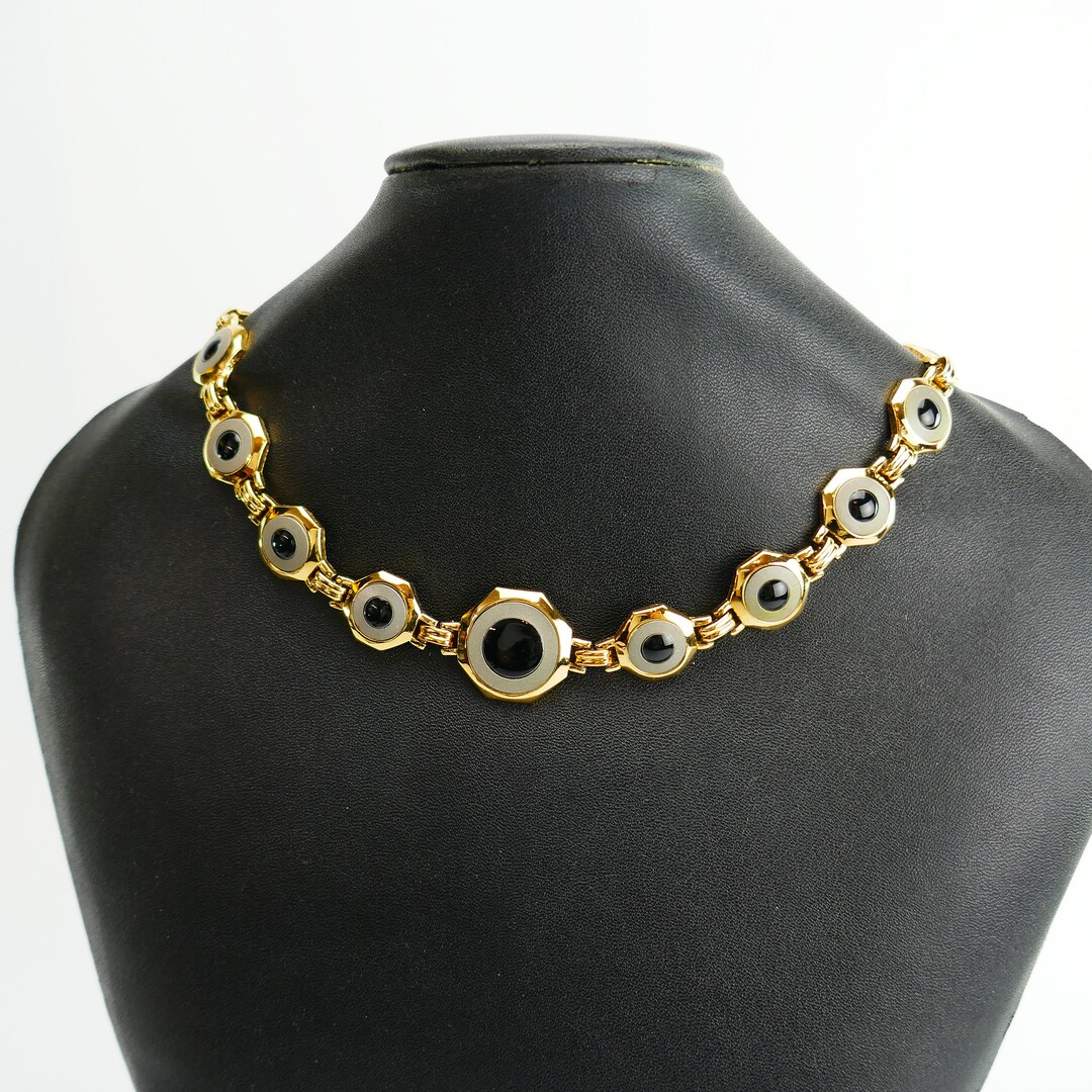 Vintage D'orlan Necklace Evil Eye Octagon Gold Tone Designer Costume ...