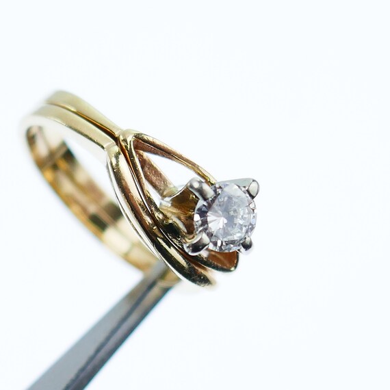 Vintage 14K Yellow gold Ring high setting diamond Siz… - Gem