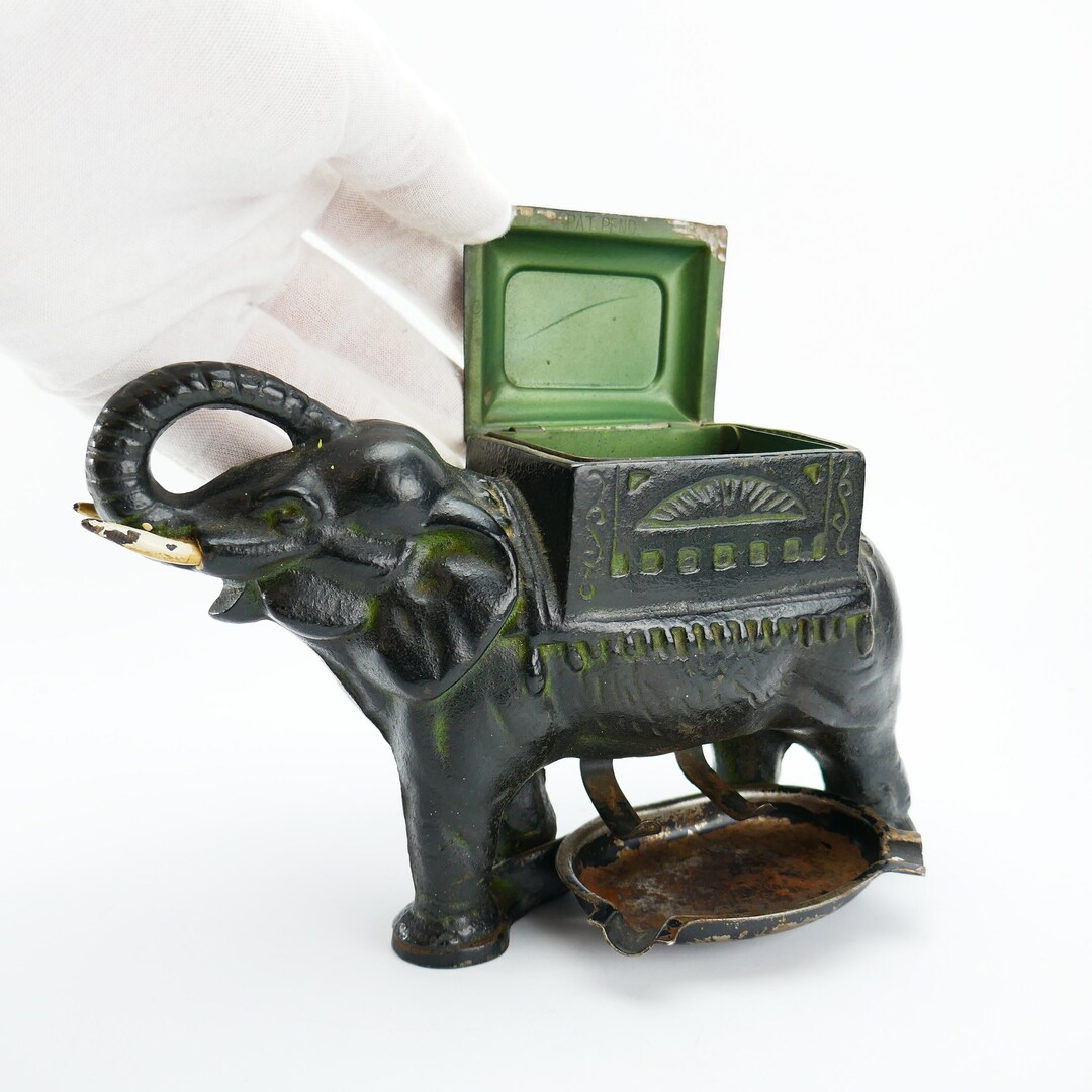 Antique Elephant Cigarette Dispenser Case Holder ART DECO Desk Top ...