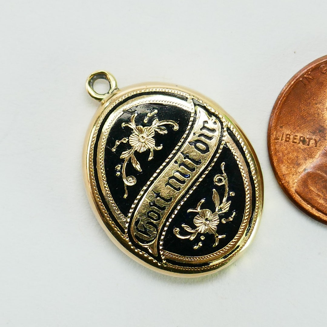 Antique 10K Yellow Gold Locket Gott Mit Dir God With You Locket Pendant ...