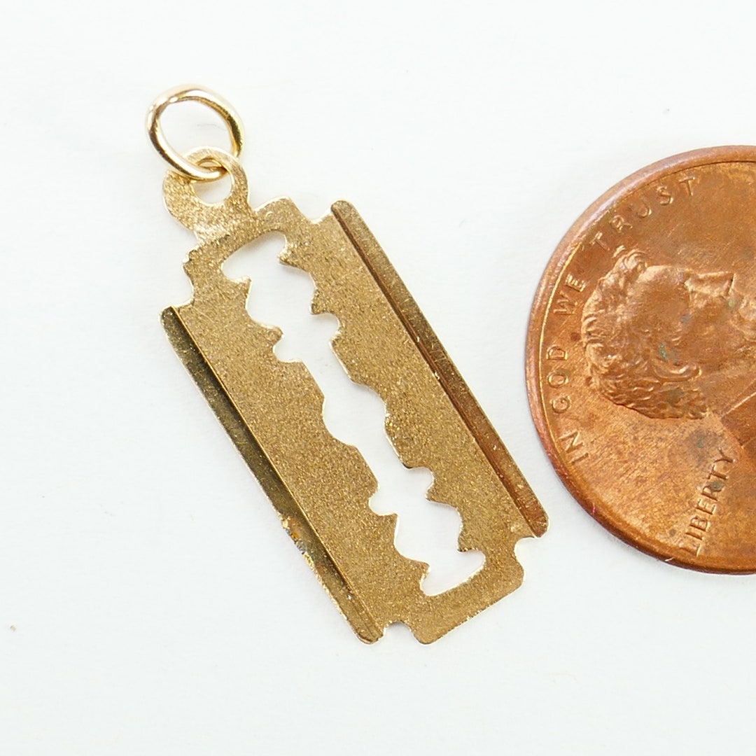 Vintage 10K Yellow Gold Razor Blade Barber Shop Charm Pendant Fine ...