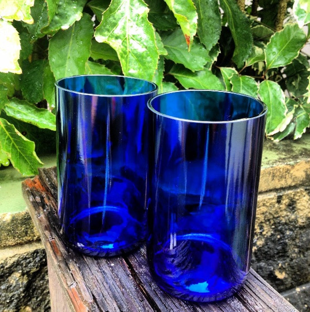 Blue Glasses Made From Momokawa Silver Sake Bottles (set of 2) - Etsy