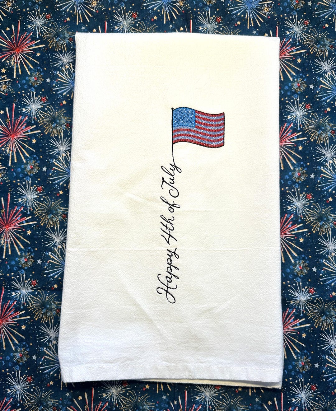 Embroidered Happy 4th of July Patriotic American Flag Flour Sack Towel ...