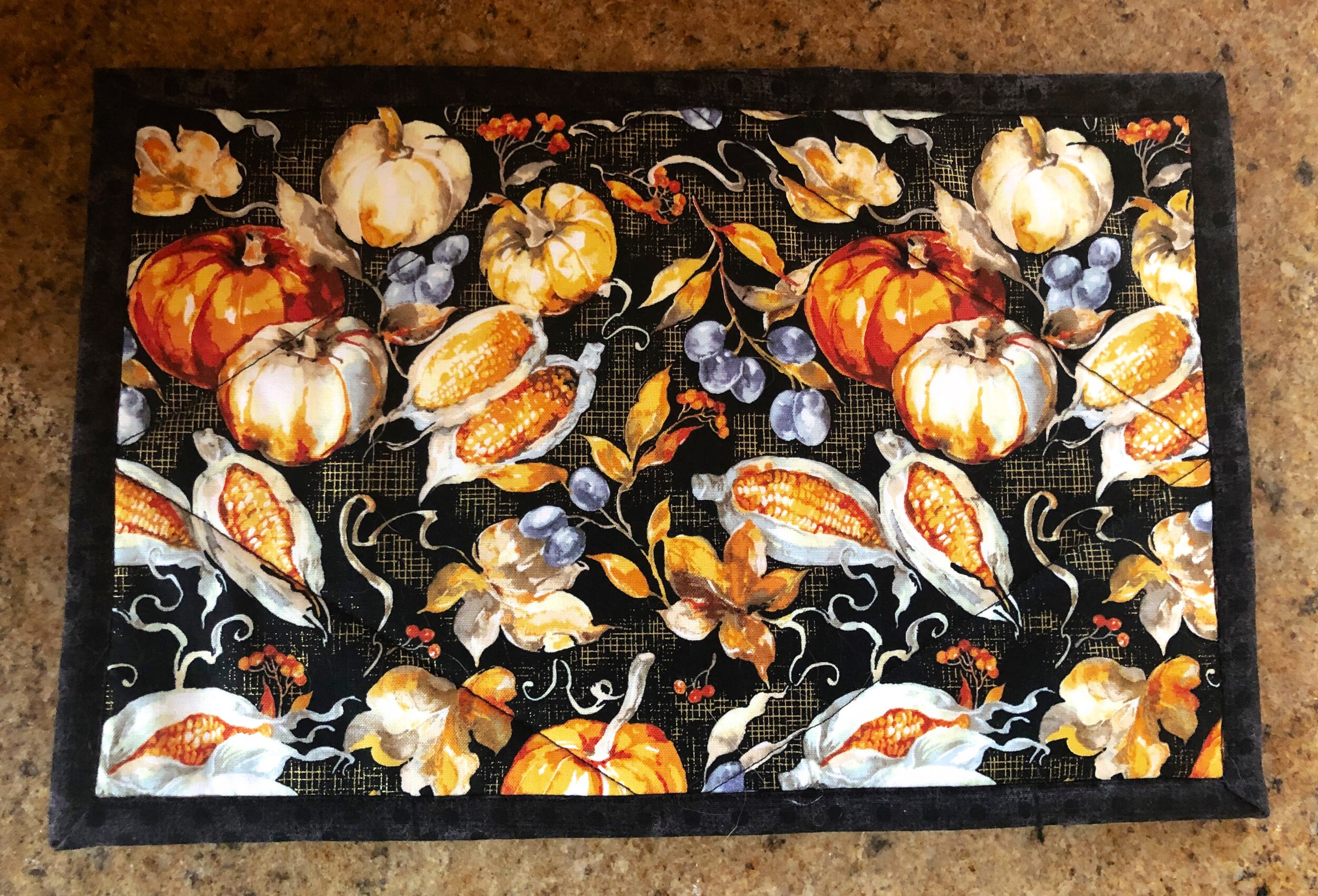 Quilted and Embroidered Indian Corn, Wheat, and Fall Leaves in Ripple ...