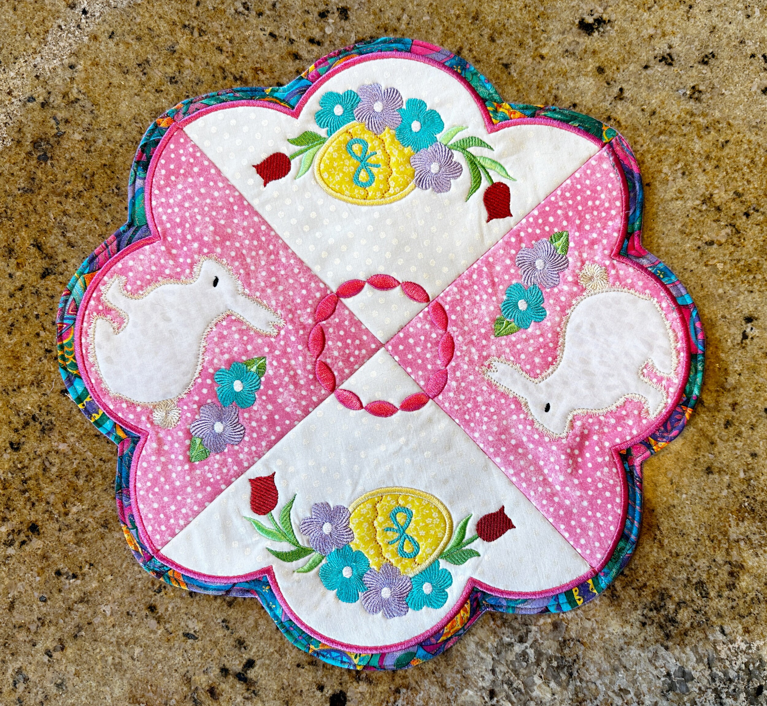 Appliqued and Embroidered Scalloped Edge Easter Table Topper With ...