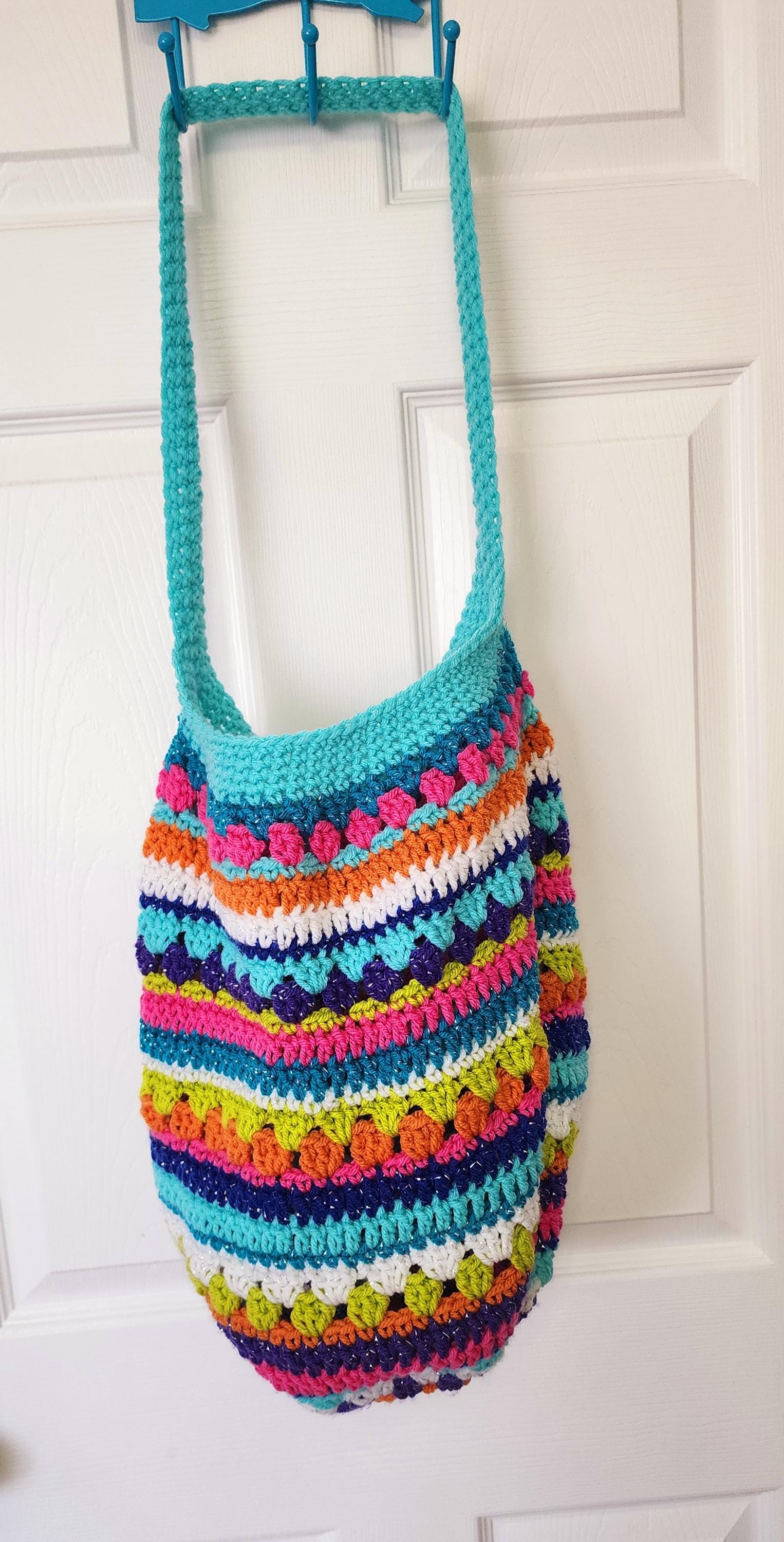 Bright Colorful Jewel Granny Stitch Crochet Market Bag, Boho Hippie ...