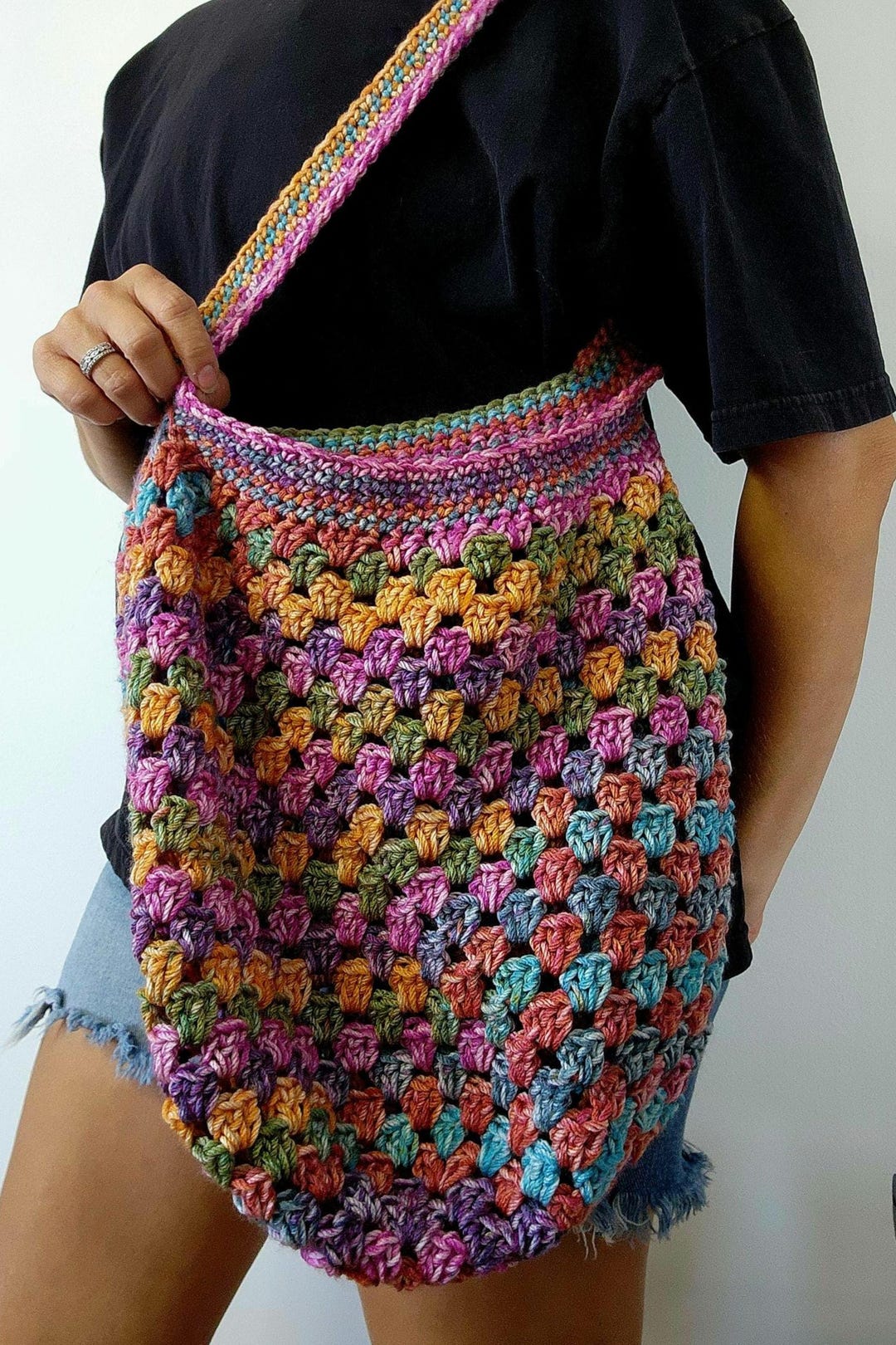Fall Jewel Granny Stitch Crochet Market Bag, Boho Hippie Beach Bag - Etsy