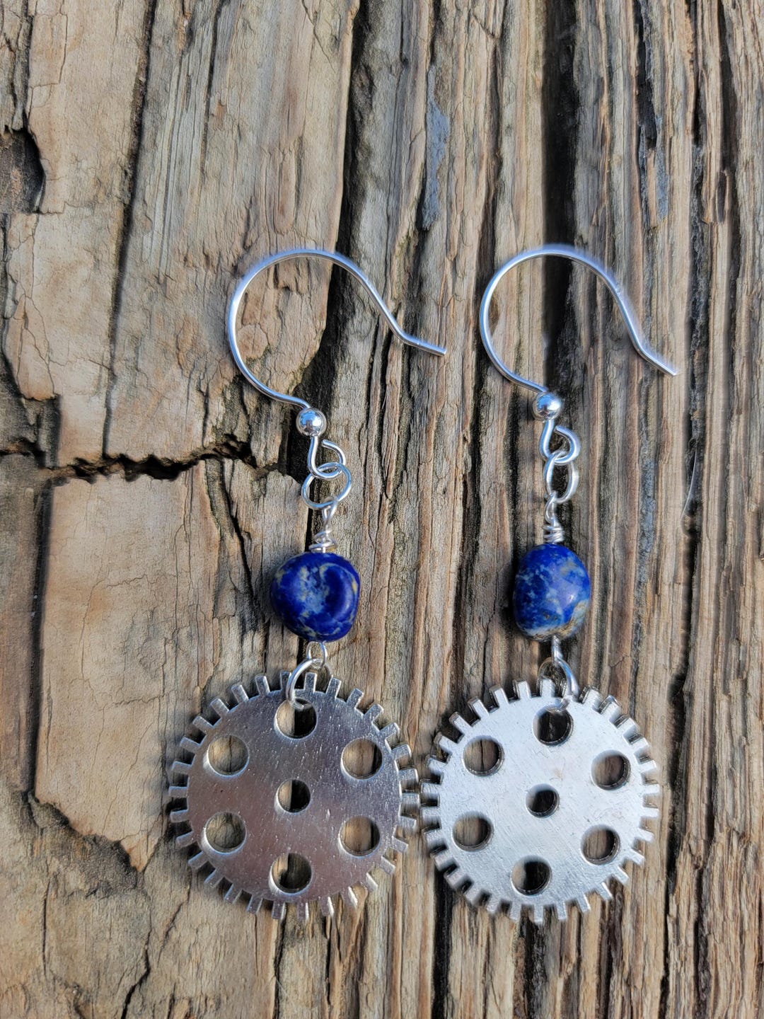 Steam Punk Nut & Bolt Lapis Lazuli Earrings Clock - Etsy