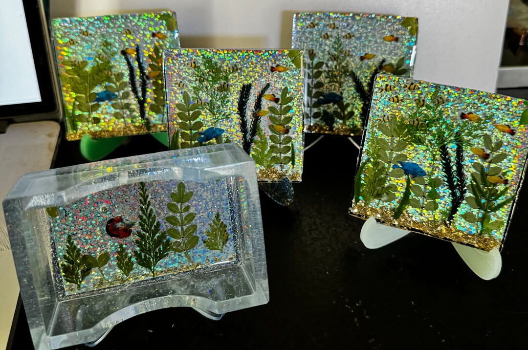 Square Coasters and Holder, Set of 4 Coaster, Epoxy Resin Coasters ...