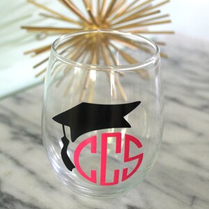 Monogram Graduation Stemless Wine Glass | Cheers to the Graduate ...
