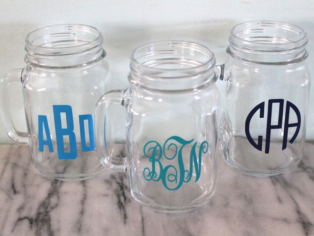 Monogrammed Mason Jar With Handle | Christmas Gift | Birthday Gift ...