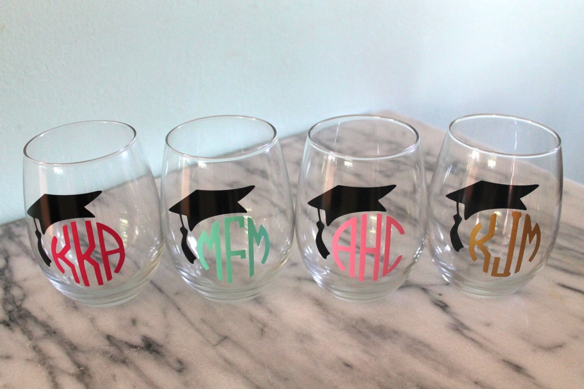 Monogram Graduation Stemless Wine Glass | Cheers to the Graduate ...