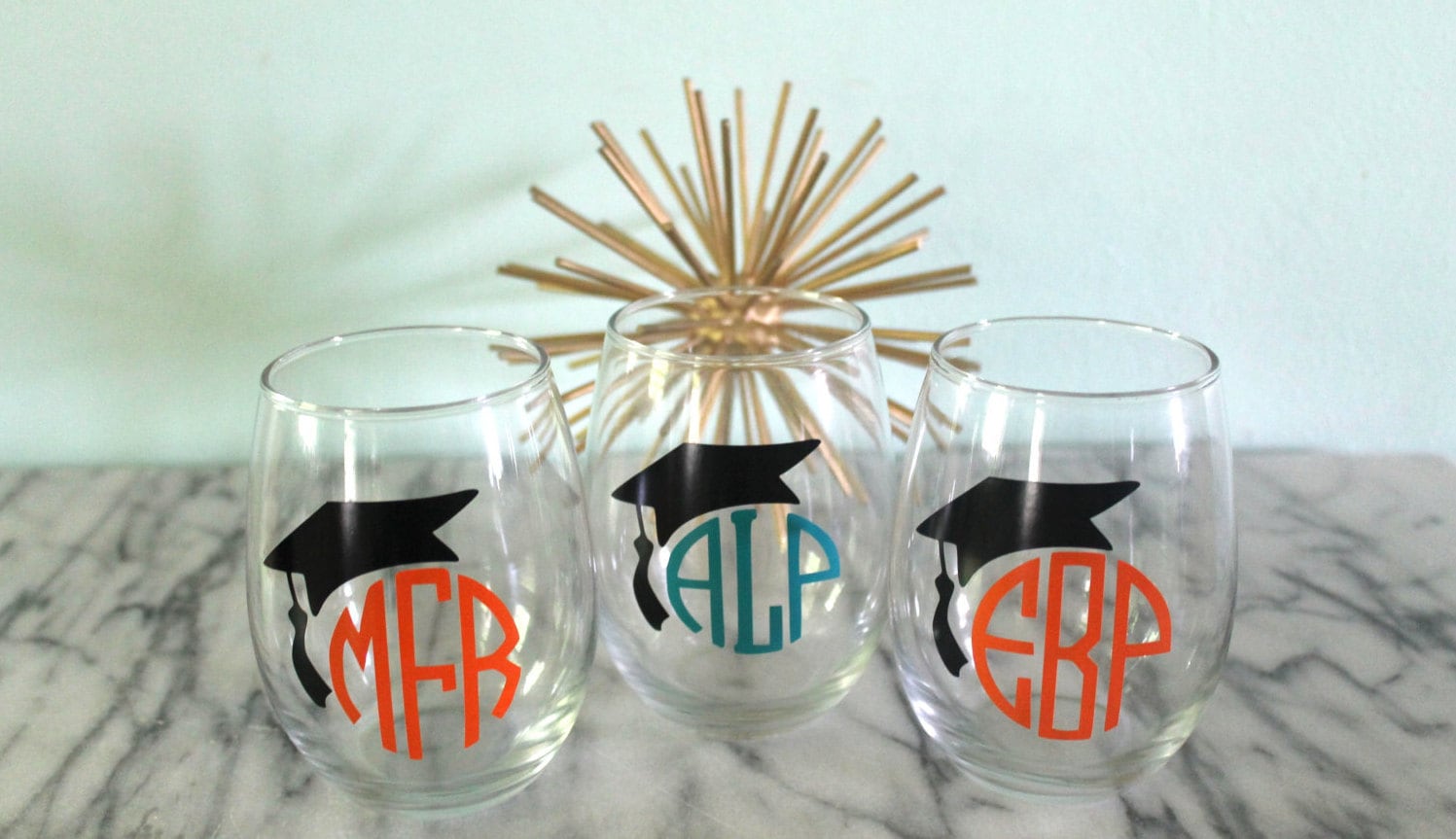 Monogram Graduation Stemless Wine Glass | Cheers to the Graduate ...