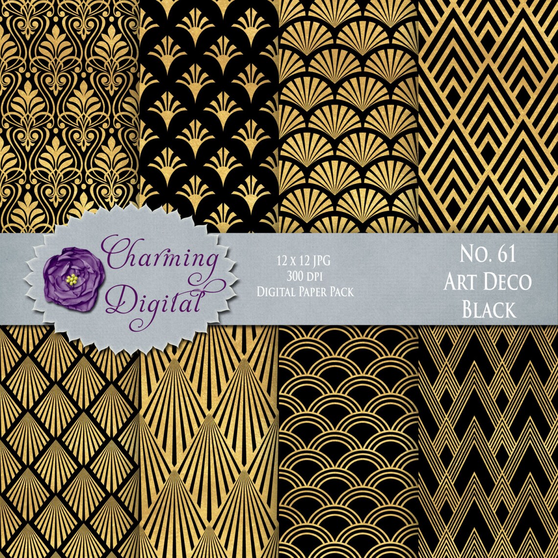 Art Deco Digital Paper Black Gold Scrapbooking Digital - Etsy