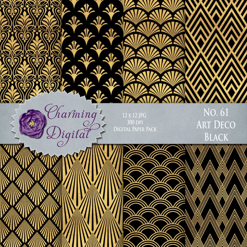 Art Deco Digital Paper Black Gold Scrapbooking Digital - Etsy