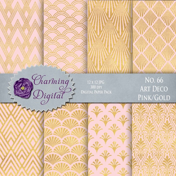 Art Deco Digital Paper Pink Blush Gold Scrapbooking Digital - Etsy