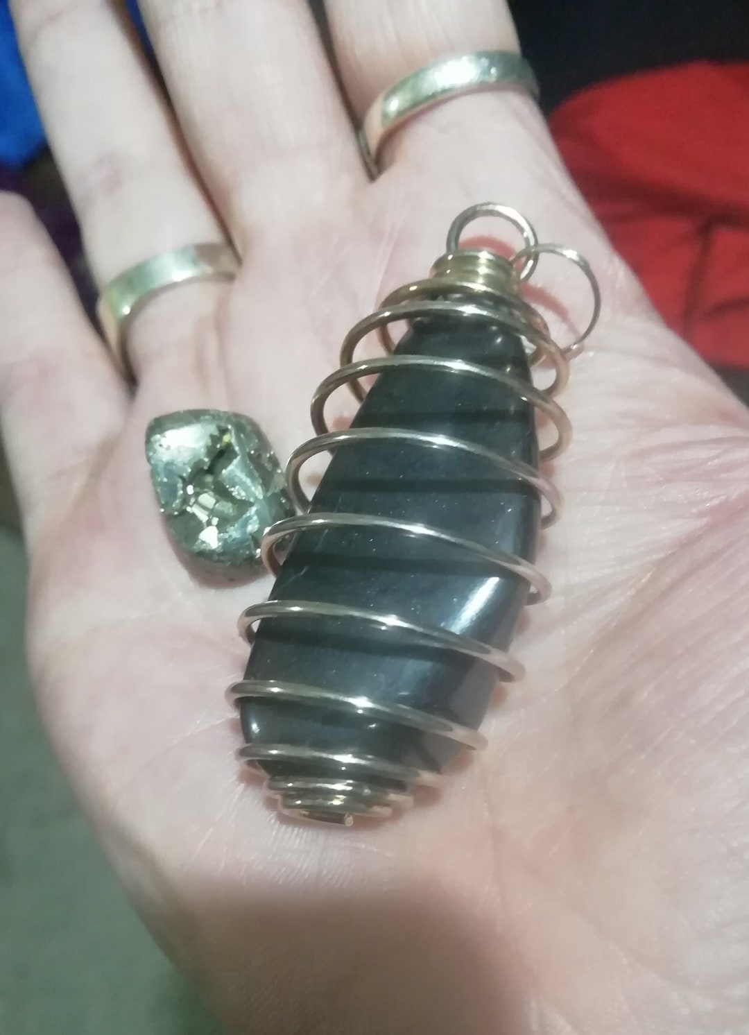 Large Shungite Amulet Pendant and Sparkly Polished Pyrite Protection ...