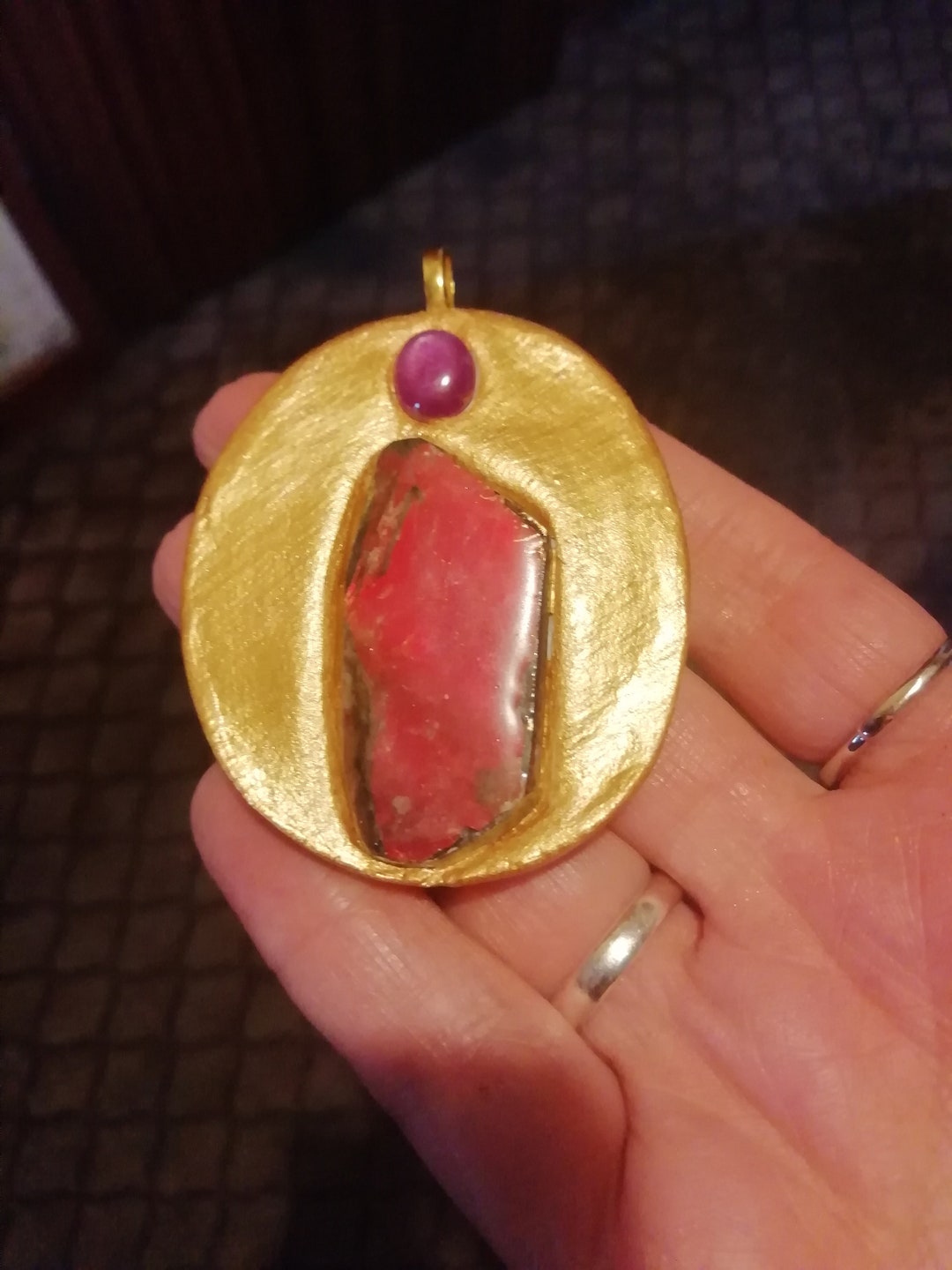 Beautiful Bright Red Flash Ammolite and Star Ruby Amulet Pendant, Luck ...