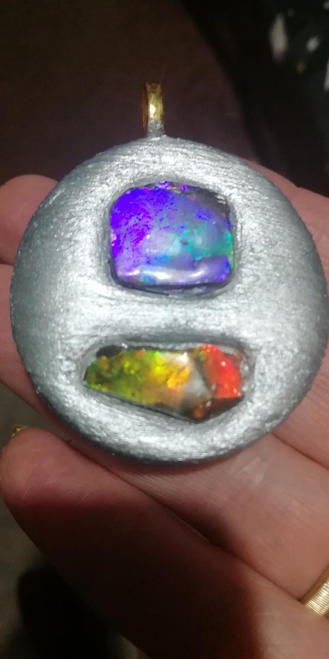 Super Bright Flashy Double Ammolite Amulet Pendant, Rare Blue, OOAK ...