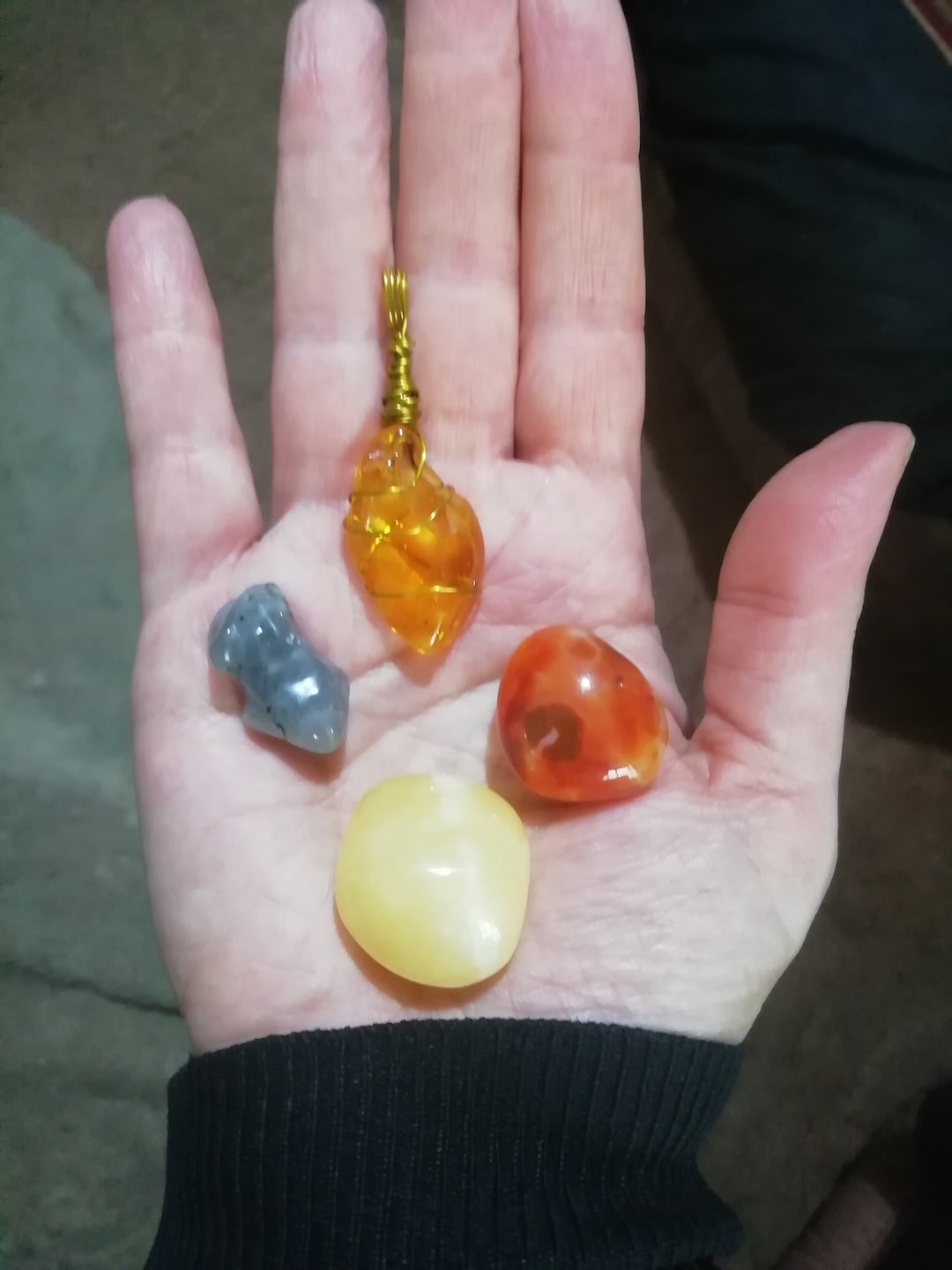 Baltic Amber Amulet Pendant, Labradorite Frog,orange Calcite, Carnelian, OOAK Set Luck and ...