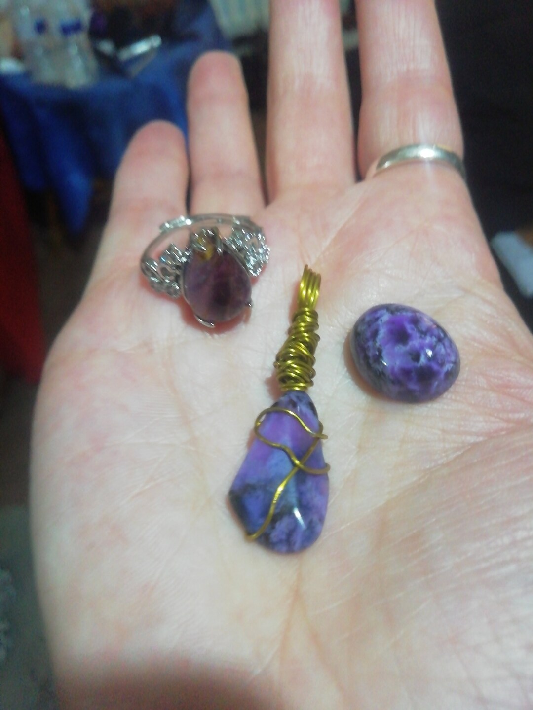 Rare Old Stock GEL Sugilite With Richterite Amulet Pendant, Super Seven Ring, Charoite Cab OOAK ...